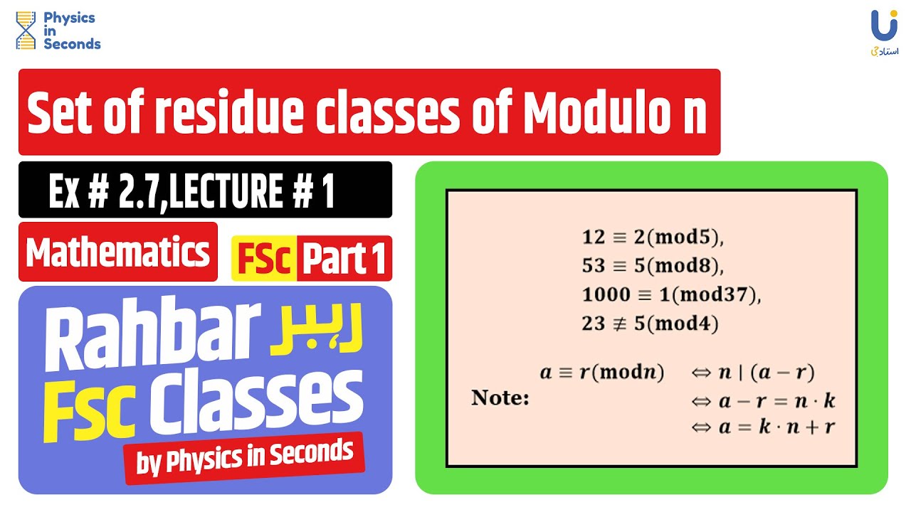 Math - Set of residue classes of Modulo n - FSc & I.C.s Part I - YouTube
