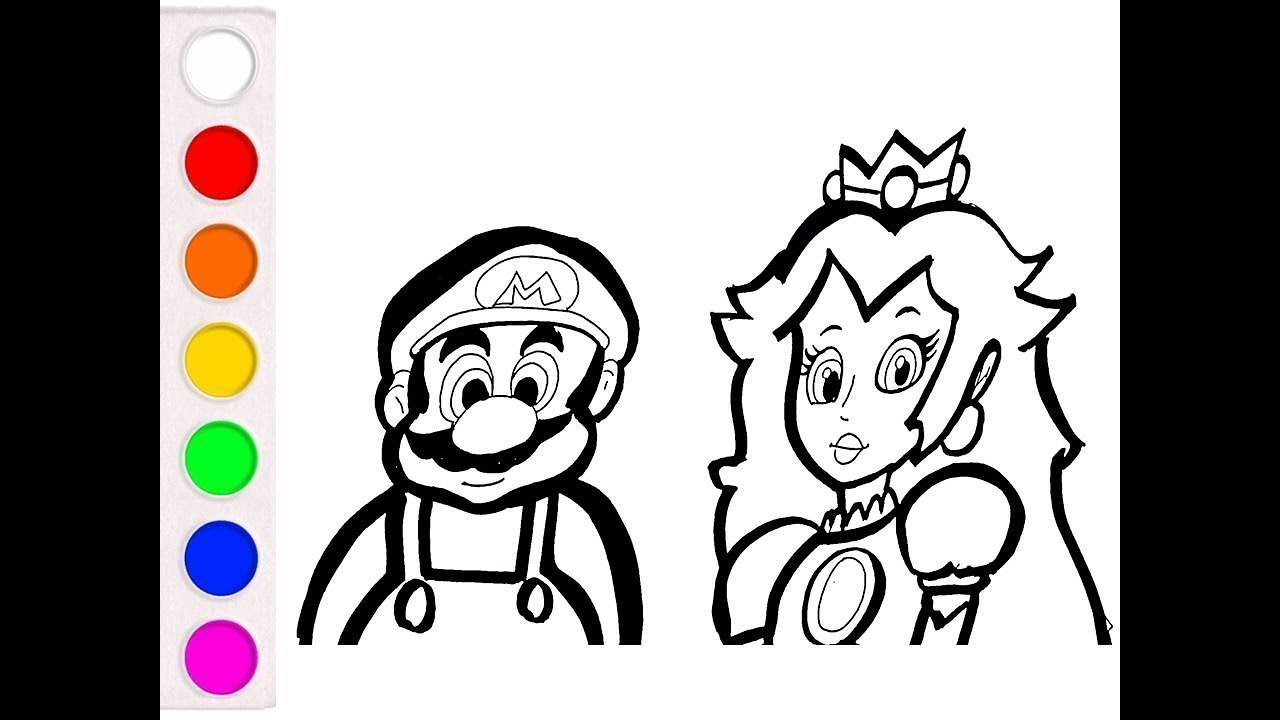 Drawing and colouring Super Mario with Princess 👸 Peach 🍑 - YouTube