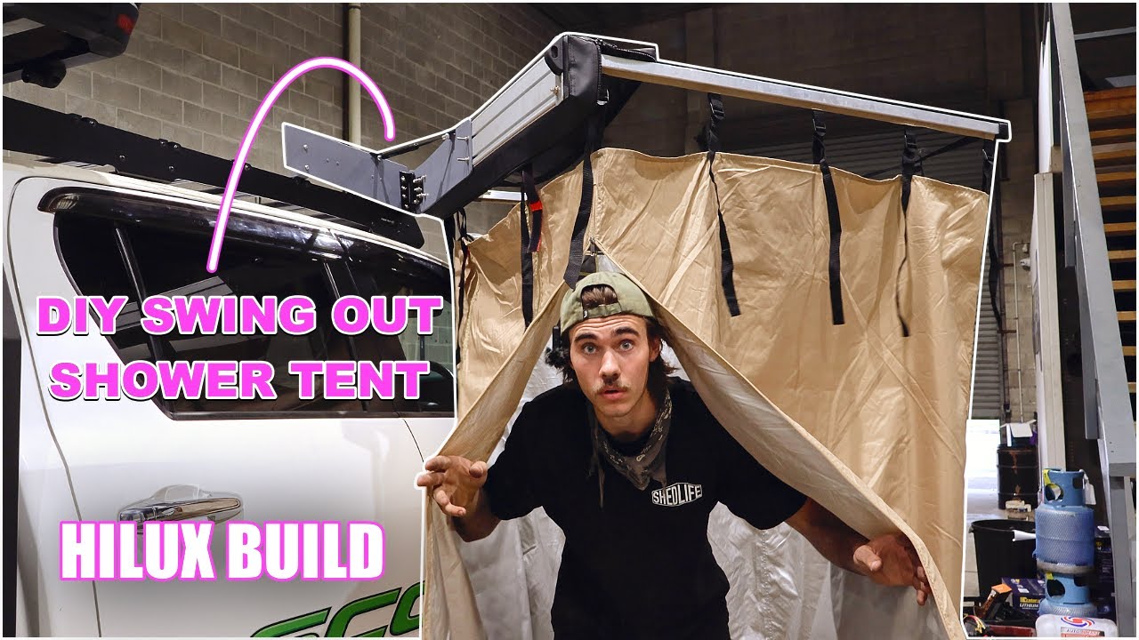 HILUX BUILD [Custom Swing Out Shower Tent Awning] - YouTube