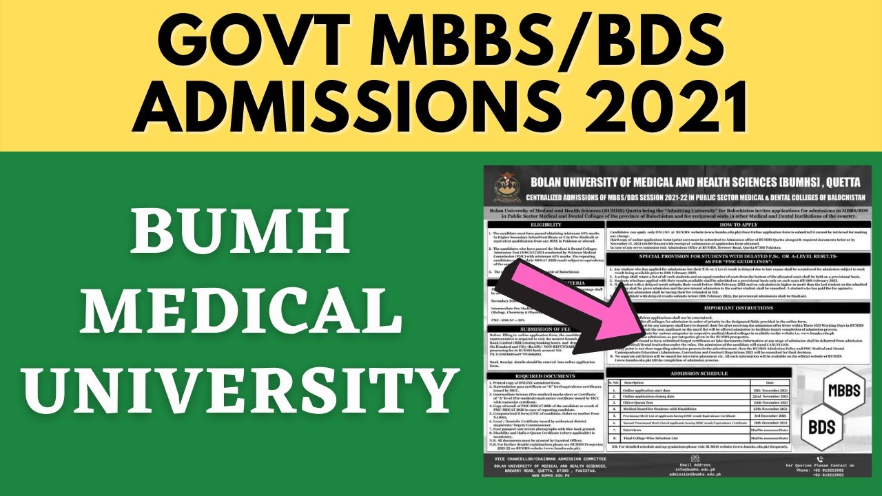 BUMHS Bolan Medical University MBBS & BDS Admissions schedule Dates ...
