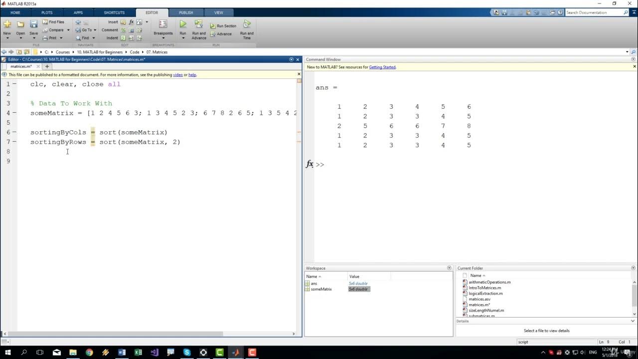 47. Sorting Matrices with MATLAB - YouTube