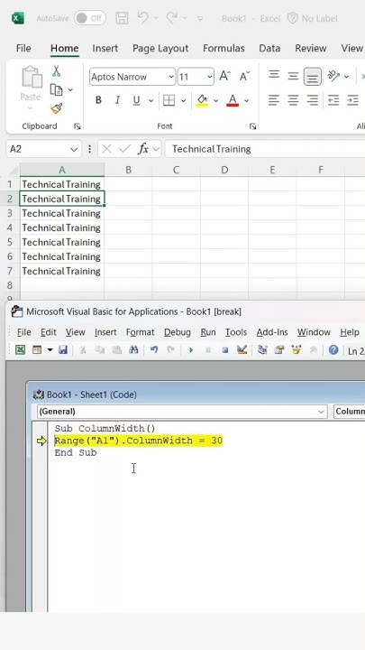 Increase Column Width Using MS Excel VBA #shorts #microsoftoffice - YouTube