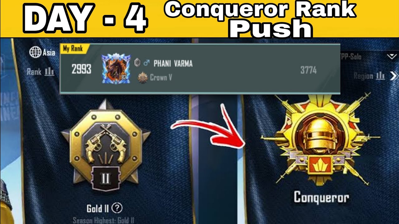 DAY - 4 🇮🇳🇮🇳 Conqueror Rank Push | Gold To Conqueror Rank Push Solo ...