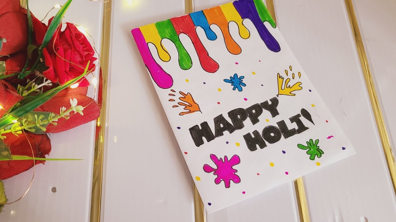 Handmade Holi greeting card | Holi craft ideas | Holi card making 2023 ...