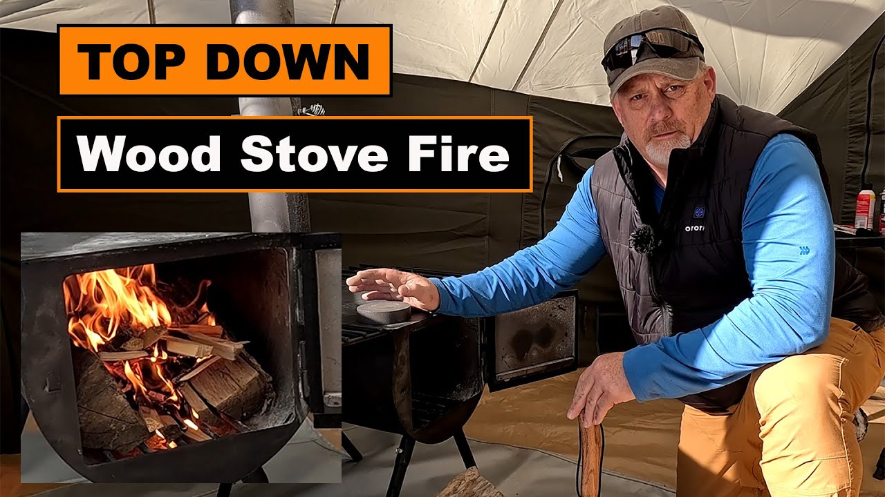 Camping Top Down Fire in a Wood Stove - YouTube