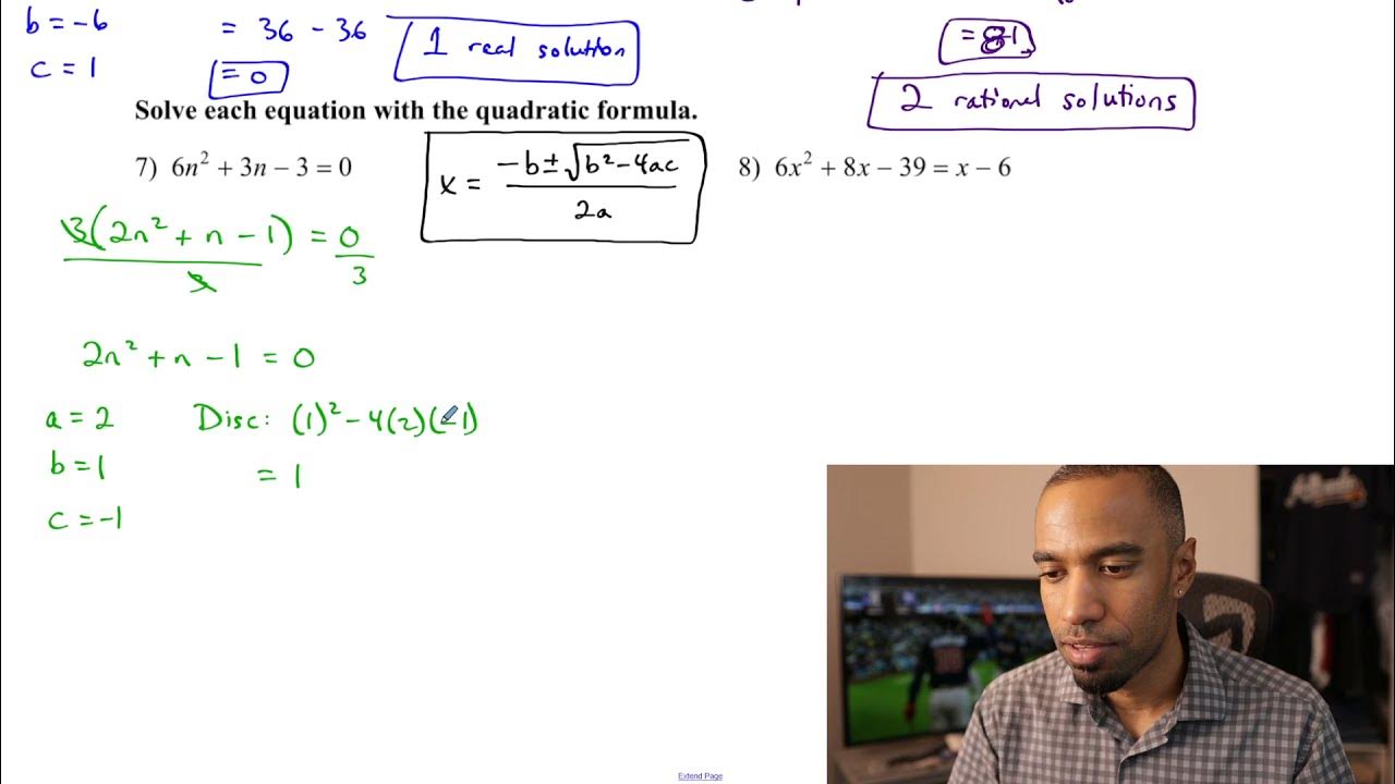 Solve Quadratic Equations Using the Quadratic Formula (practice ...