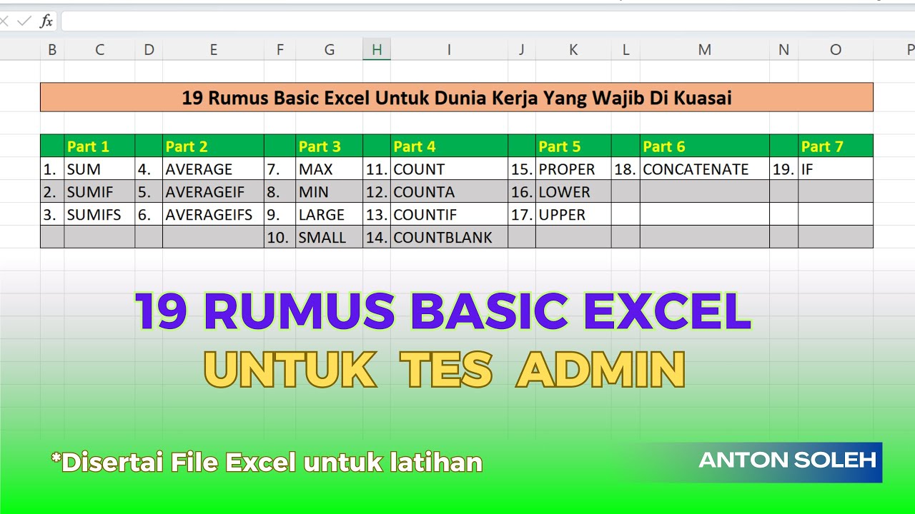 19 Rumus Basic Excel Untuk Tes Kerja Admin - Disertai file untuk ...