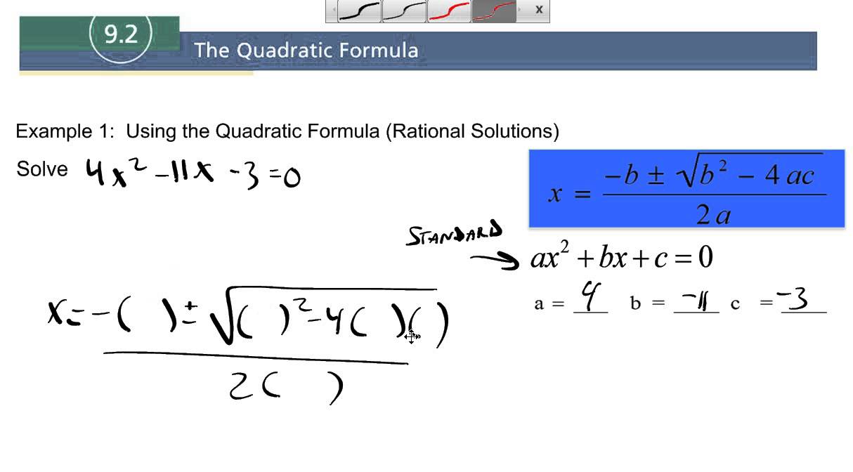 9 2 Example 1 Using The Quadratic Formula Rational Solutions Youtube