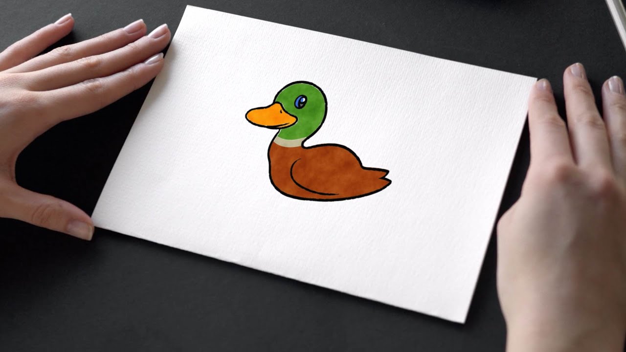 How to Draw a Duck (easy) need a pencil, felt-tip pens or markers - YouTube