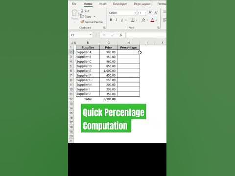 Quick PERCENTAGE Computation in Excel. #exceltutorial #exceltech #excelworld - YouTube