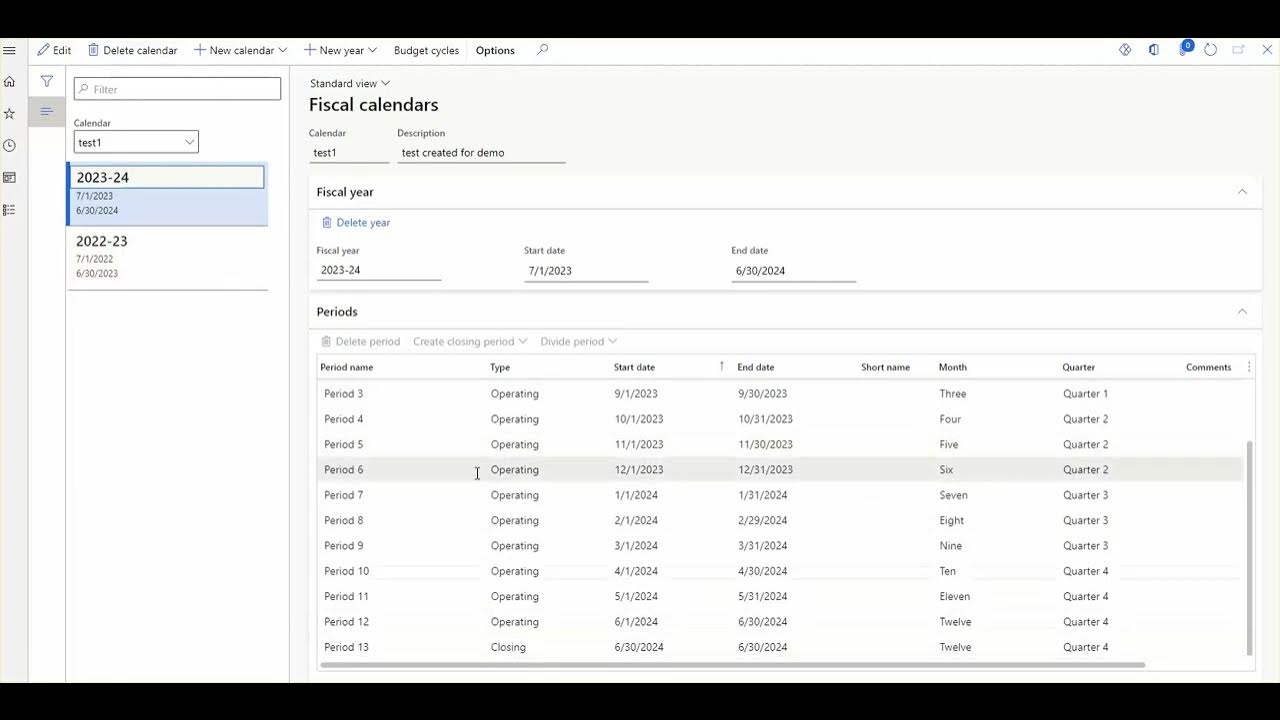 How to create Fiscal calendars, Fiscal years and period and budget cycles in D365 FO - YouTube