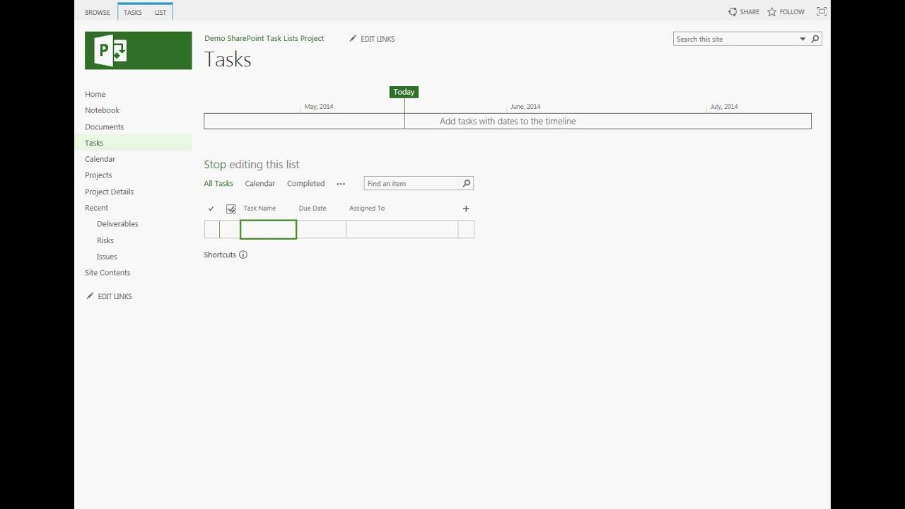 Creating a SharePoint Task List project - YouTube