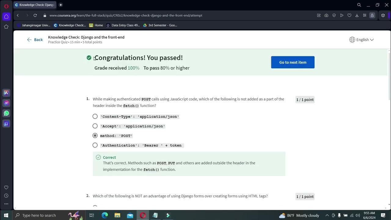 Knowledge Check Django And The Front End Coursera The Full Stack Meta Youtube