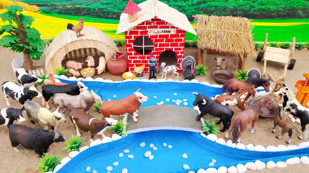 DIY making mini Farm Diorama with House for Cows, Horse, Pig - Cattle ...