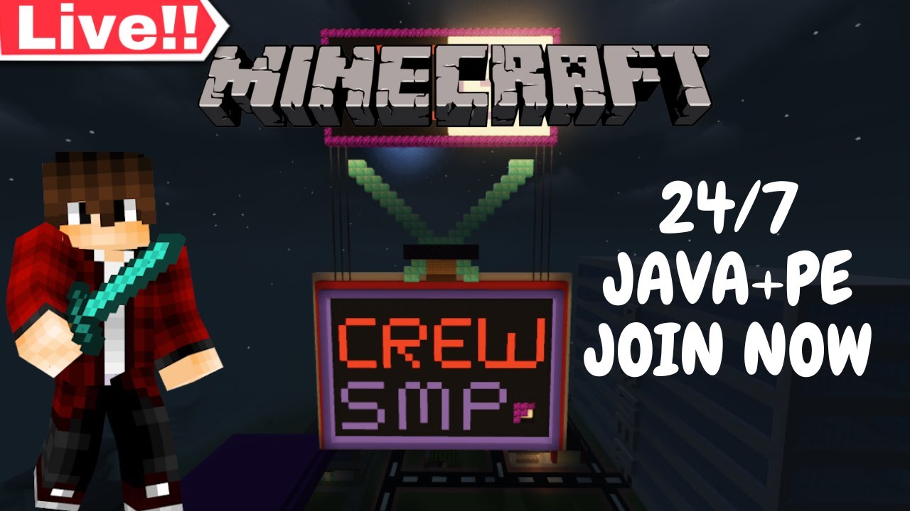 MINECRAFT LIVE | JOIN CREW SMP SERVER / SURVIVAL + LIFESTEAL COMING ...