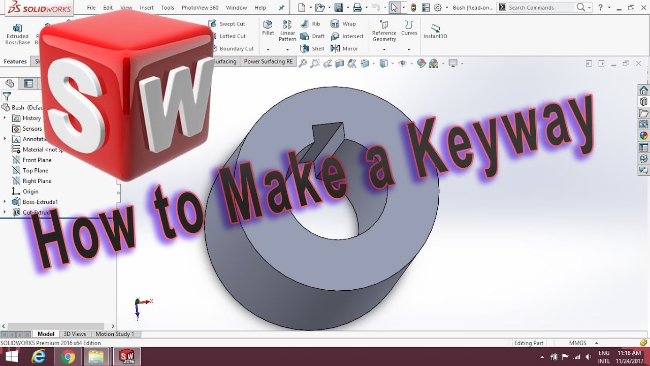 SOLIDWORKS Tutorial How To Make A Keyway In Solidworks Without Using