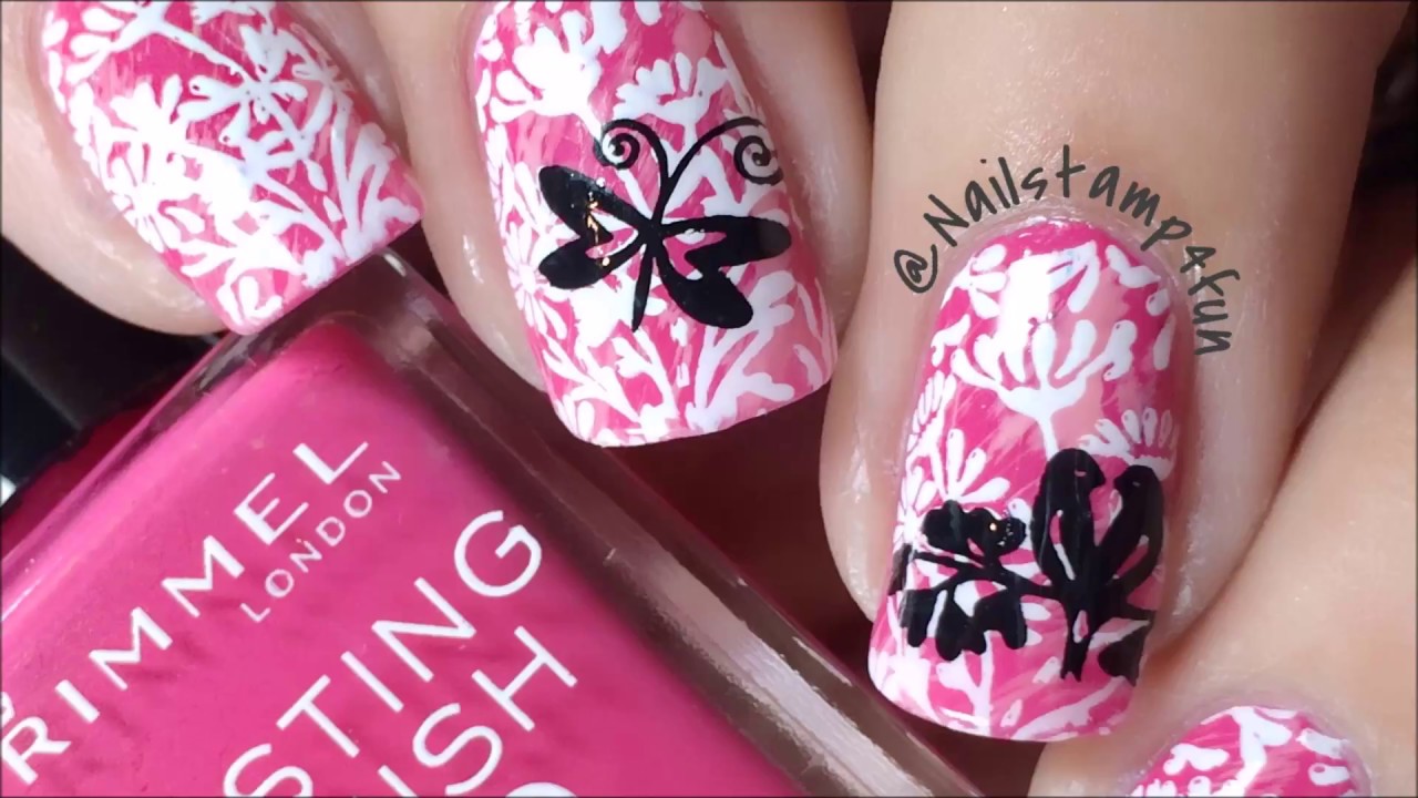 Floral Mani using Cici and Sisi Nature 01 Stamping plate - YouTube