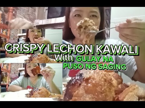 Crispy lechon kawali With Gulay na puso ng saging/Eating - YouTube