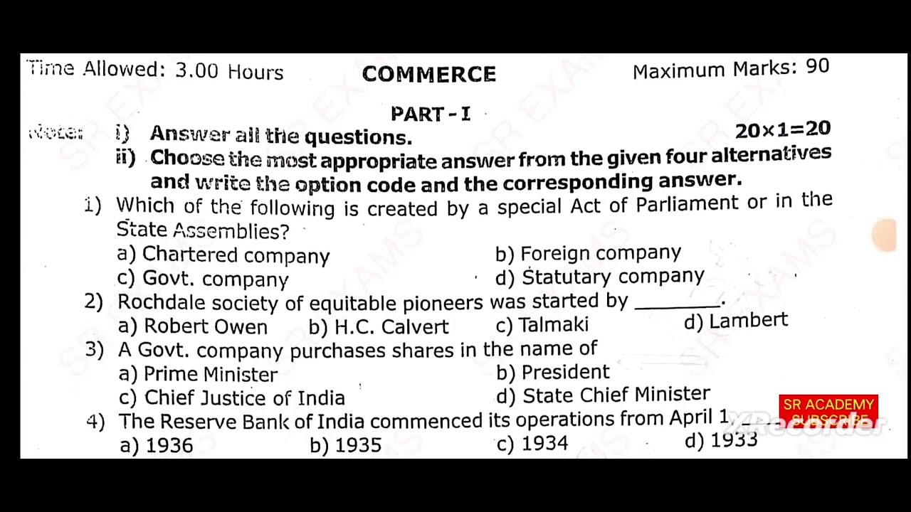 11th std commerce quarterly exam original question paper thenkasi dt ...