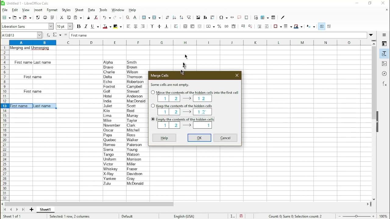 How to Merge and Unmerge Cells in LibreOffice Calc - YouTube
