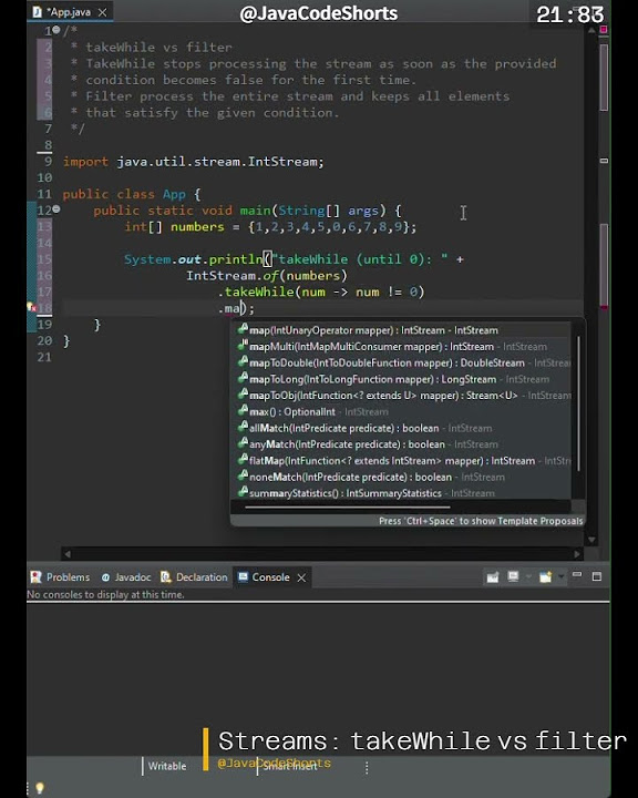 0040 Using Streams: TakeWhile vs Filter #java #softwareengineer #programming #coding #shorts ...