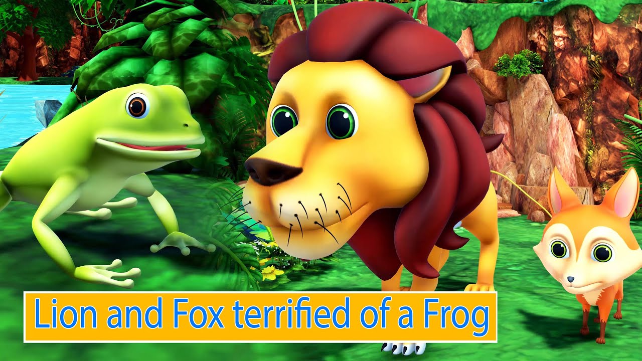 Lion and Fox teriffed of Frog English stories | Clover Frog attack on ...