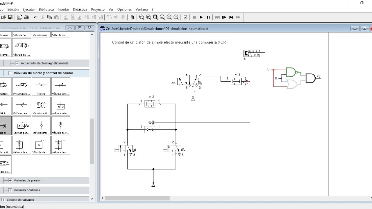 Control de un pistón de simple efecto mediante compuerta XOR. - YouTube