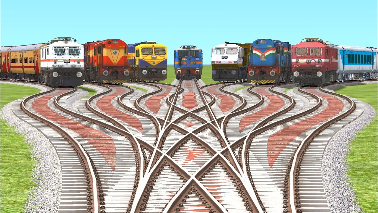 7 TRAIN CROSSING ON SNAKE RHOMBUS DIAMOND RAILROAD | 1ST TRAIN IS ...