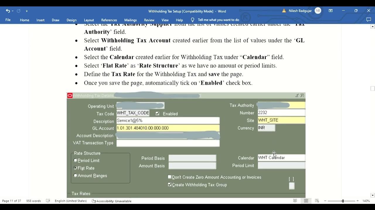 Oracle Withholding Tax Setup steps, Transactions, Accounting Entries ...