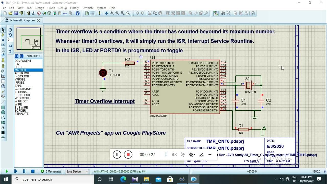 Timer Overflow Interrupt - AVR Projects App demo - YouTube