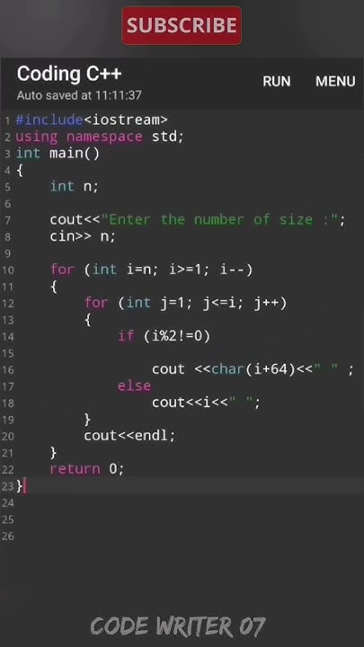 Normal C Pattern Program Tutorial Video 💯🧠 Coding Youtubeshorts Codewriter07 C Pattern