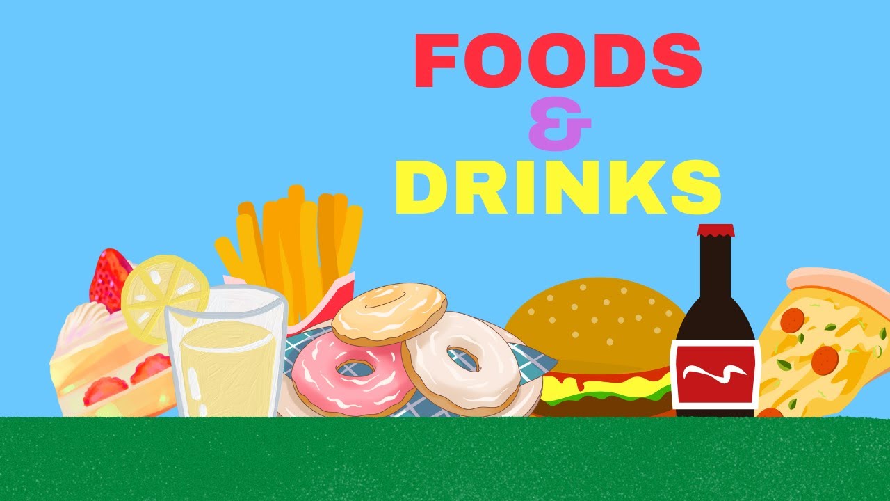 🥤🍎 Learn Foods & Drinks Vocabulary in English. Fun ESL Lesson for Kids ...