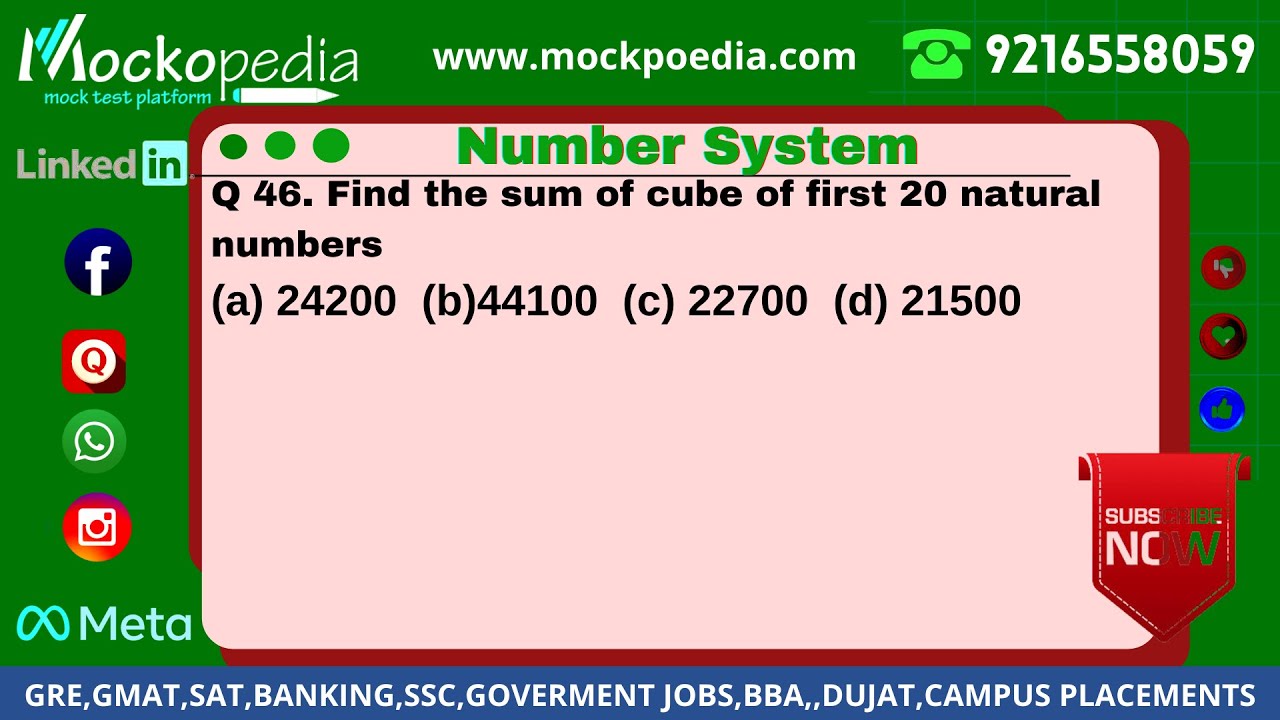 Q46 Find The Sum Of Cube Of First 20 Natural Numbers YouTube
