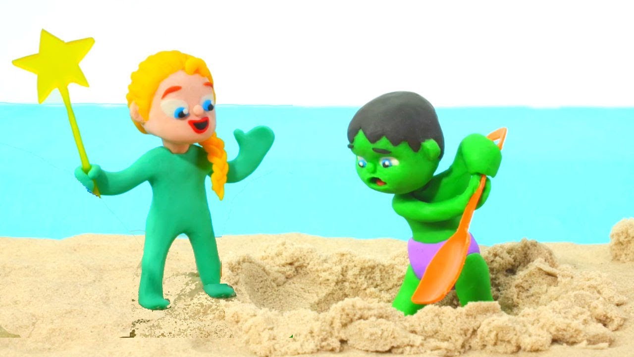BABY HULK & ELSA PLAY WITH SAND Spiderman, Hulk & Frozen Elsa Play Doh ...