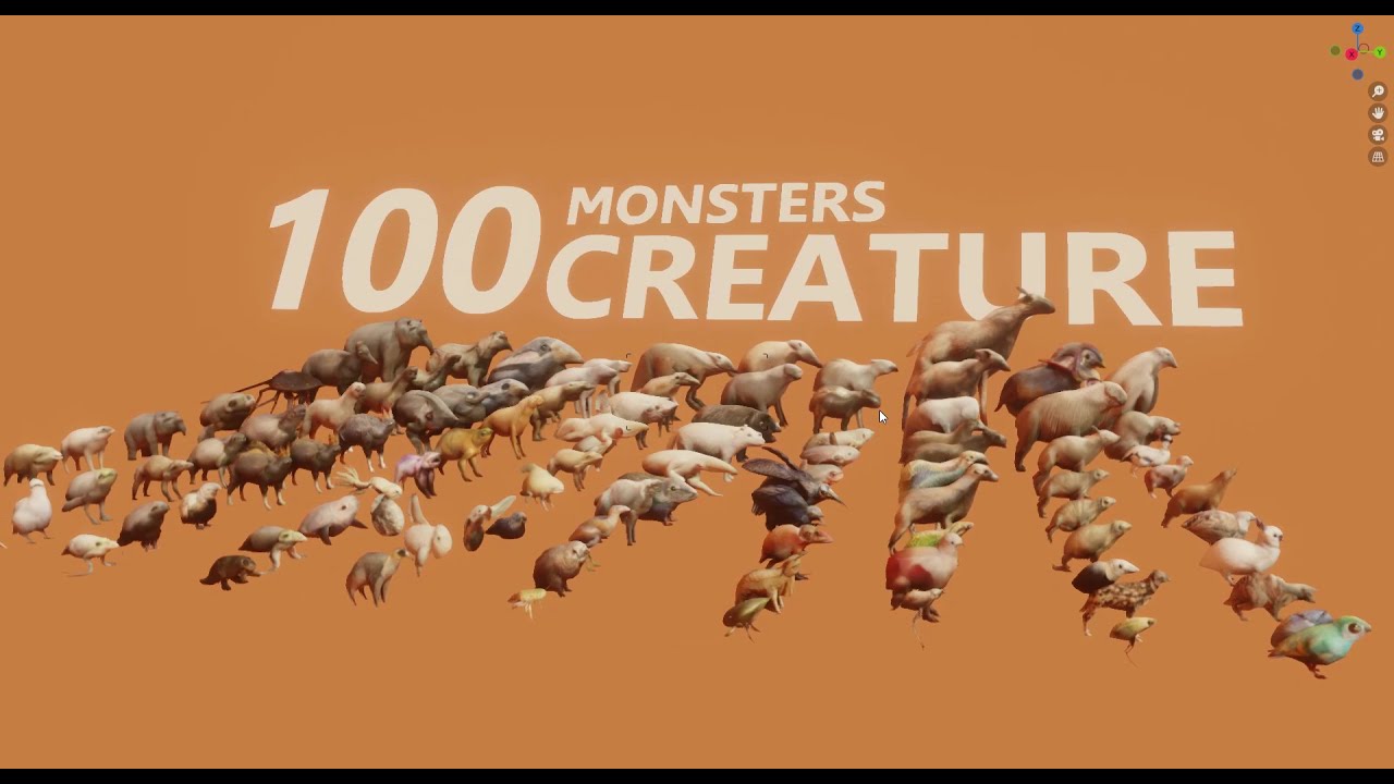 blender 100 creatures model with example scene - YouTube