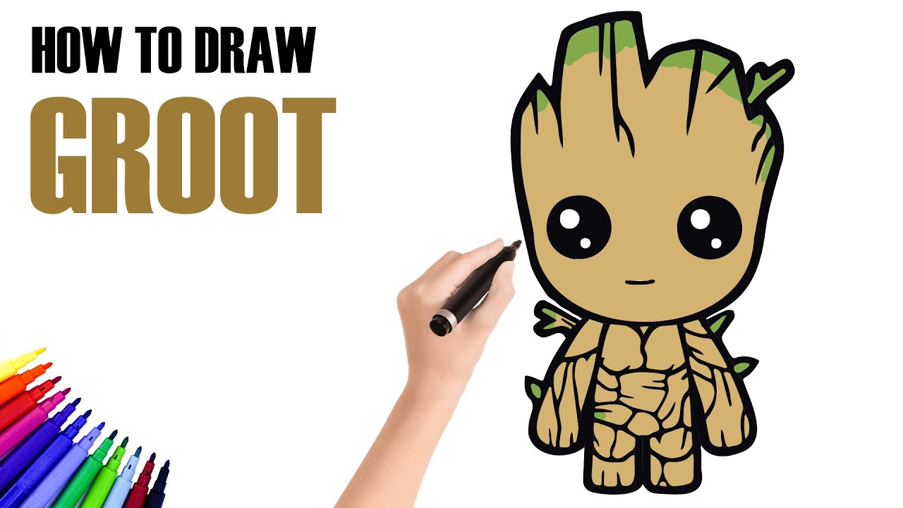 How To Draw Baby Groot For Kids | Guardians Of The Galaxy - YouTube