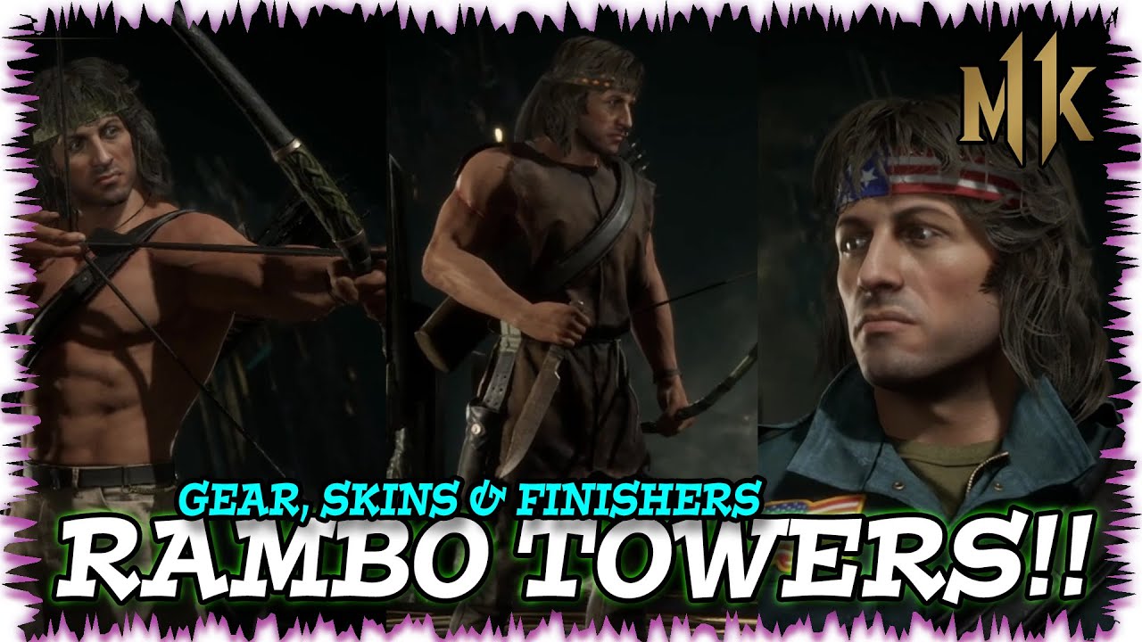 RAMBO GEAR & SKINS!! All Character Tower Reward Loadouts & Finishers ...