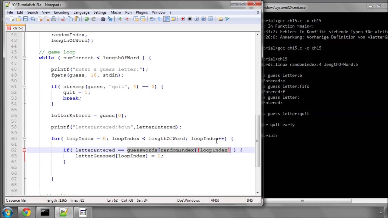 Beginning C Programming Part 15 Hangman Game 3 Youtube
