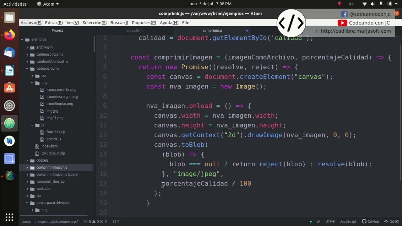 Comprimir calidad de imagen con Javascript. HTML Javascript Bootstrap ...