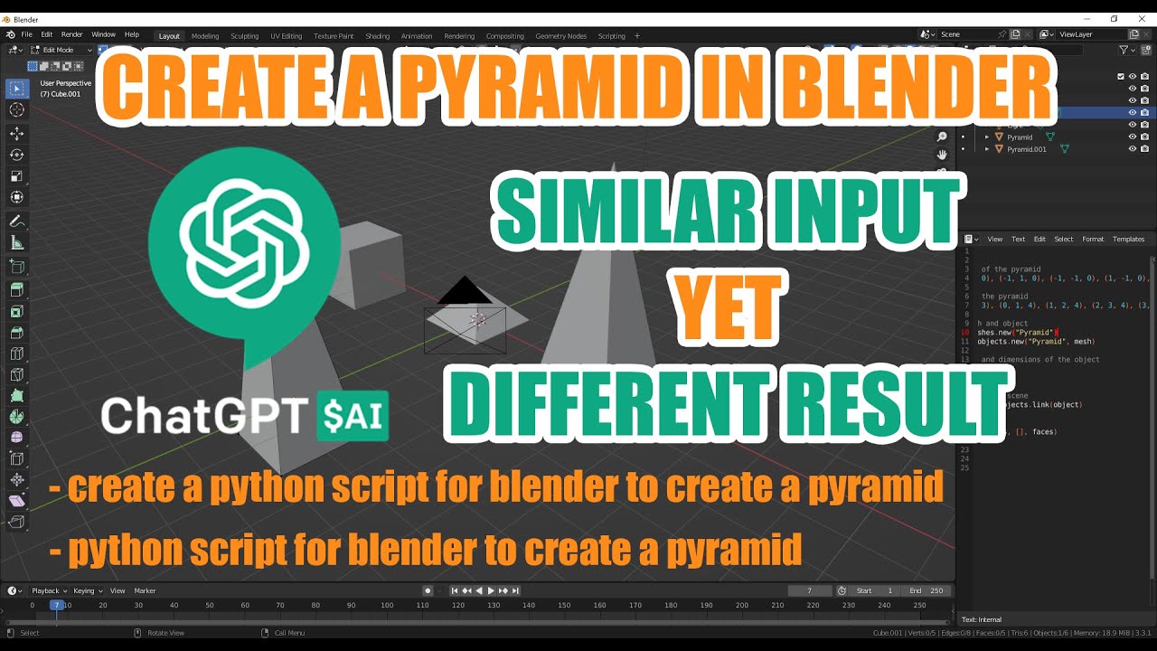 Chatgpt Create A Pyramid In Blender Similar Input Yet Different Result Youtube