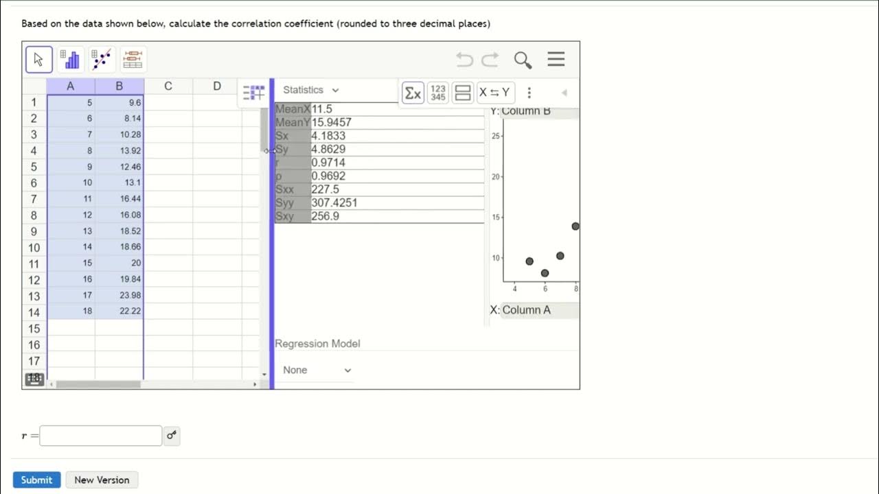 Using GeoGebra to find correlation coefficient - YouTube
