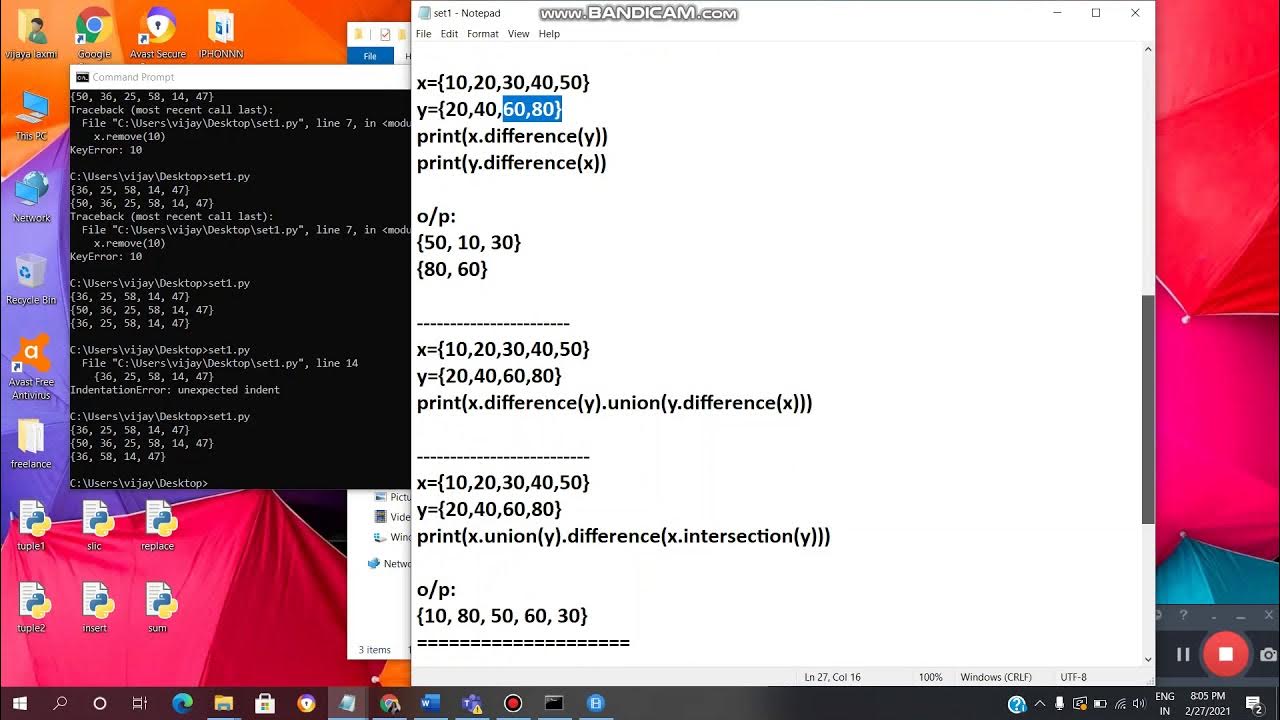 PYTHON:SET/UNION/INTERSECTION/DIFFERENCE/symmetric_difference/VL ...