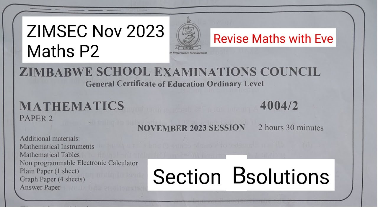 ZIMSEC Nov 2023, Maths Paper 2, Solutions for Section B - YouTube