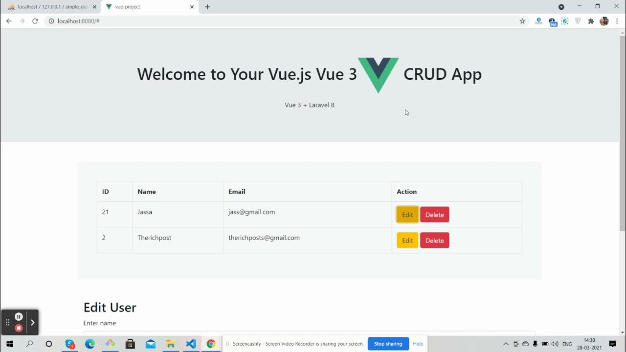 Vue Crud Tutorial | Vuejs | Vue 3 | Laravel 8 - YouTube