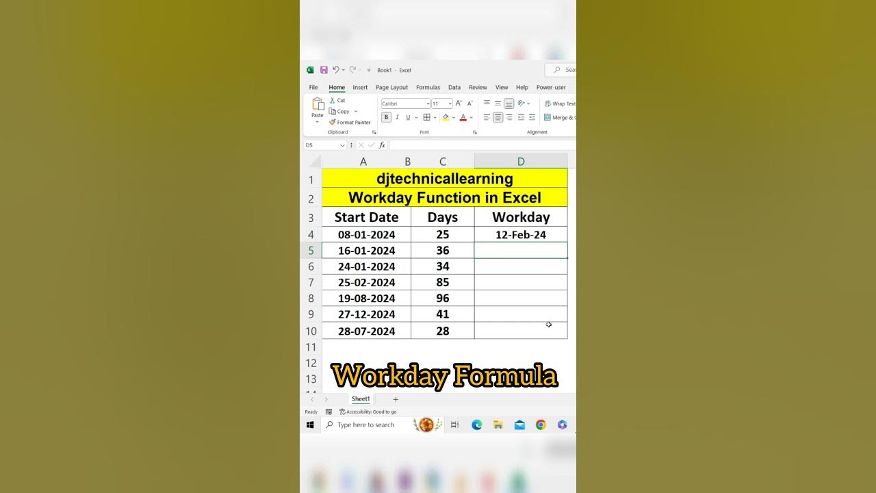 Workday Formula In Excel Exceltips Exceltech Excelfansonly Dataentry Deepakjhanswa