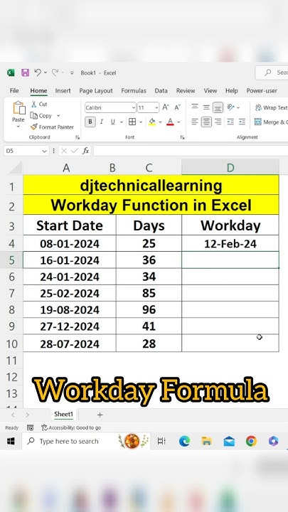 Workday Formula in Excel #exceltips #exceltech #excelfansonly #dataentry #deepakjhanswa # ...