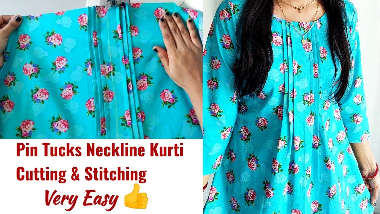 Very Easy Pin Tucks Kurti Cutting and stitching #pin tucks Neck ...