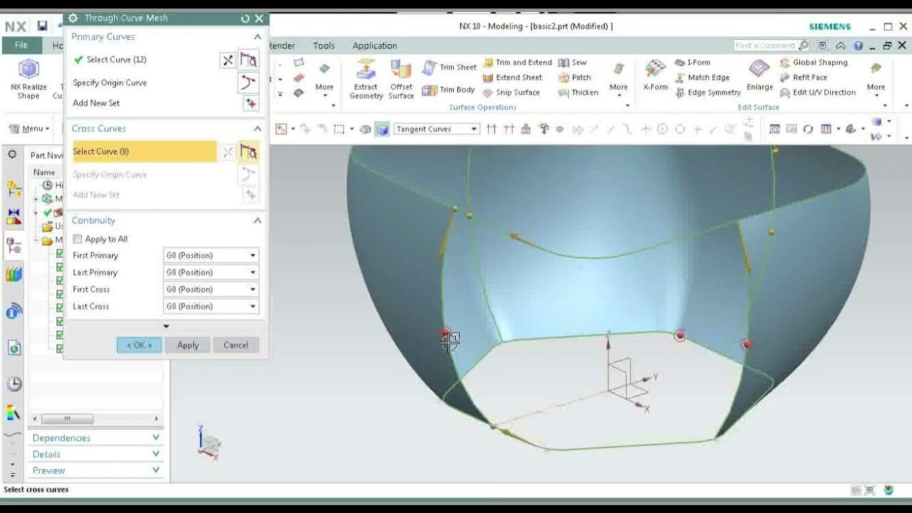Through curve mesh Nx Siemens, Basic Tutorial Cad Cam - YouTube