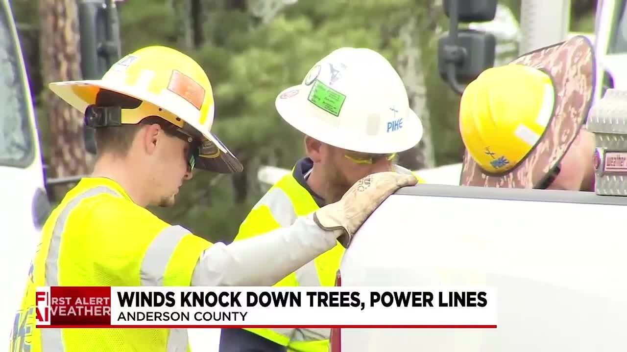 Winds knock down trees, power lines in Anderson County - YouTube