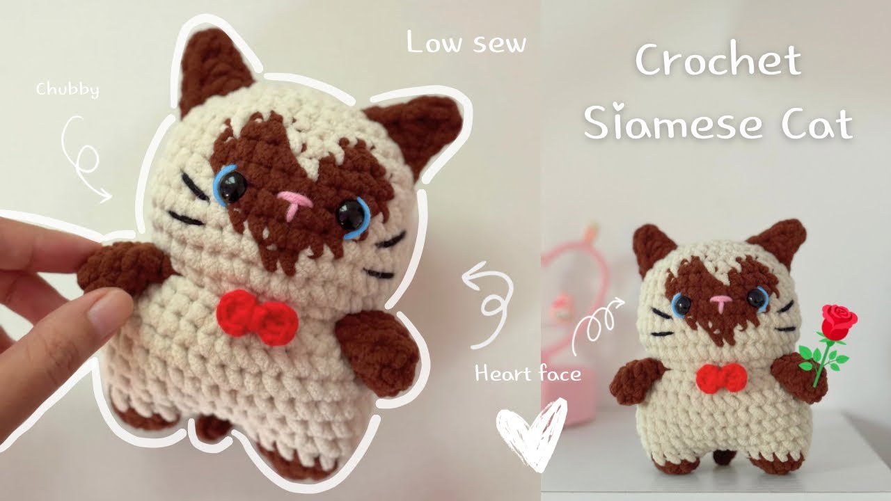 Crochet Siamese cat with heart face ️ | LOW SEW | Step by Step Easy ...